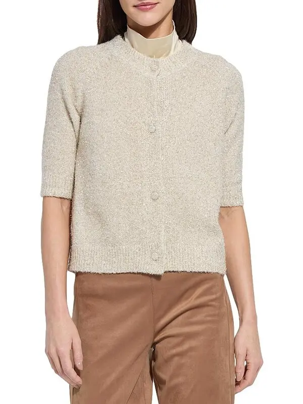 Lyssé Kennedy Crewneck Cardigan Sweater - Silk Cream