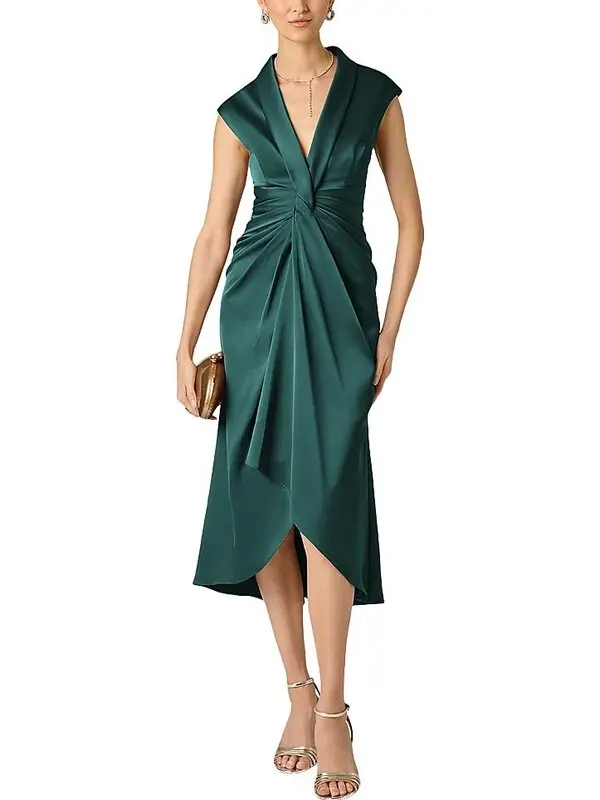 Aidan Mattox Pleated A-line Midi Dress - Forest
