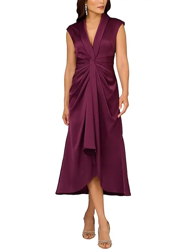 Aidan Mattox Pleated A-line Midi Dress - Malbec