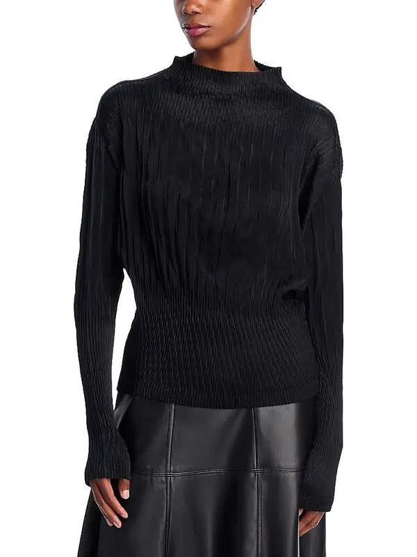 Issey Miyake Faux Suede Puff Pleats Top - Black