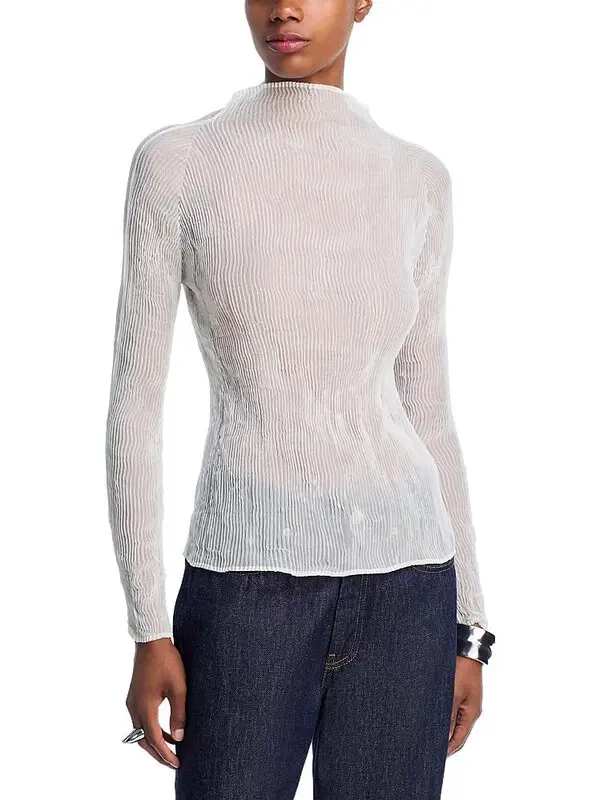 Issey Miyake Chiffon Twist Long Sleeve Top - White