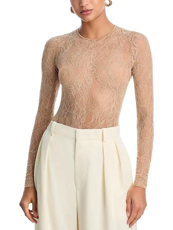 Wardrobe.NYC Lace Tank Bodysuit - Khaki