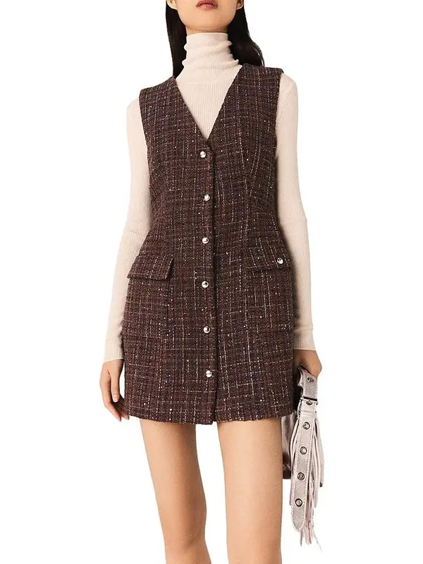 Maje Sequin Tweed Mini Dress - Brown