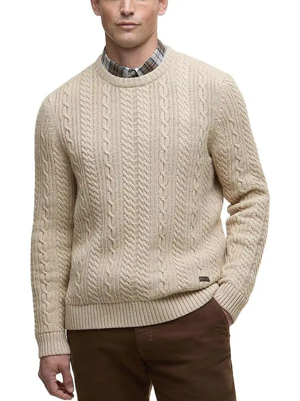 Barbour Relaxed Fit Cable Crewneck Sweater - Stone
