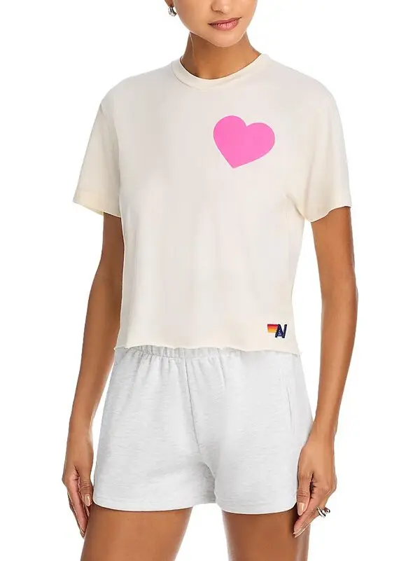 Aviator Nation Heart Graphic Boyfriend Tee - White/pink