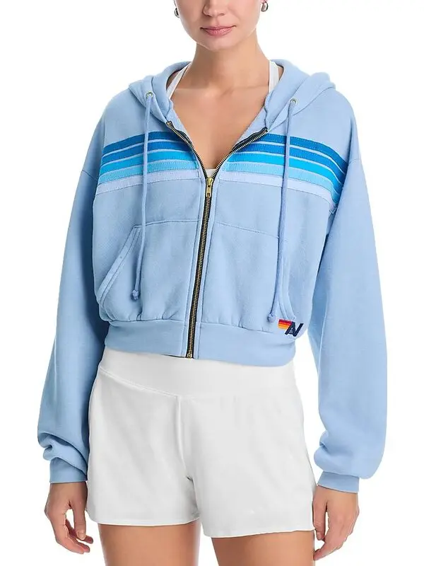 Aviator Nation Striped Crop Hoodie - Ice/ice