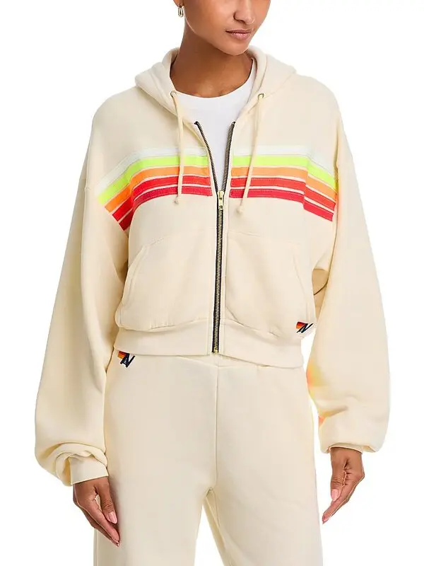 Aviator Nation Striped Crop Hoodie - Vintage White Neon