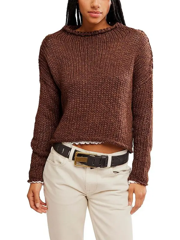 Free People Opal Cropped Sweater - Chicory Coffee