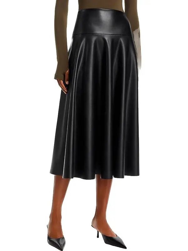 Norma Kamali Faux Leather Midi Skirt - Black