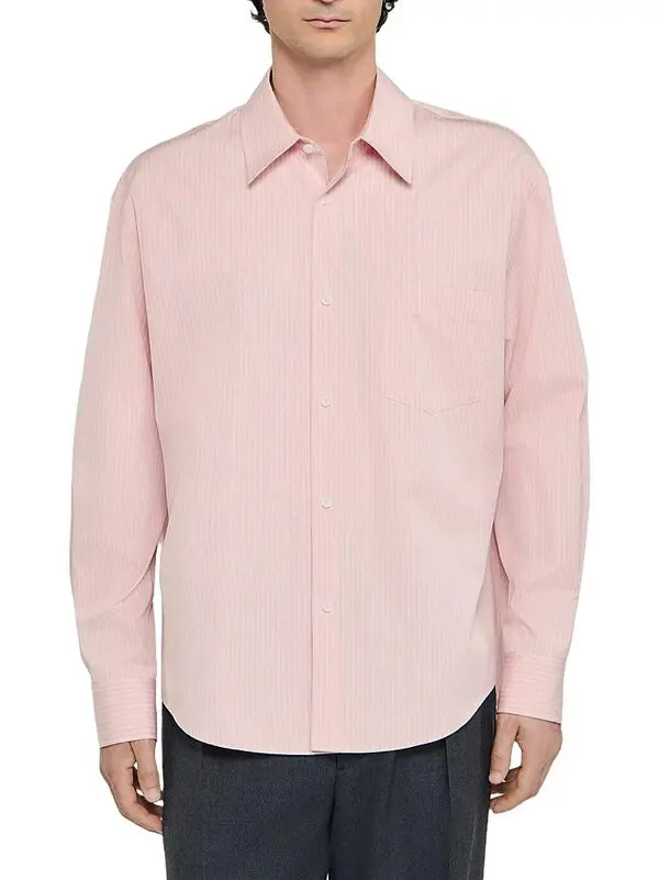 Sandro Oversized Striped Button-front Shirt - Baby Pink