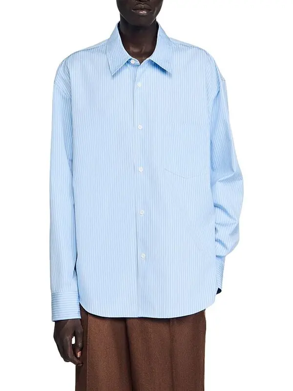 Sandro Oversized Striped Button-front Shirt - Sky Blue