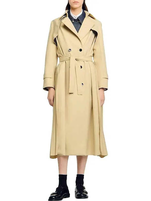 Sandro Belted Double Breasted Trench - Beige