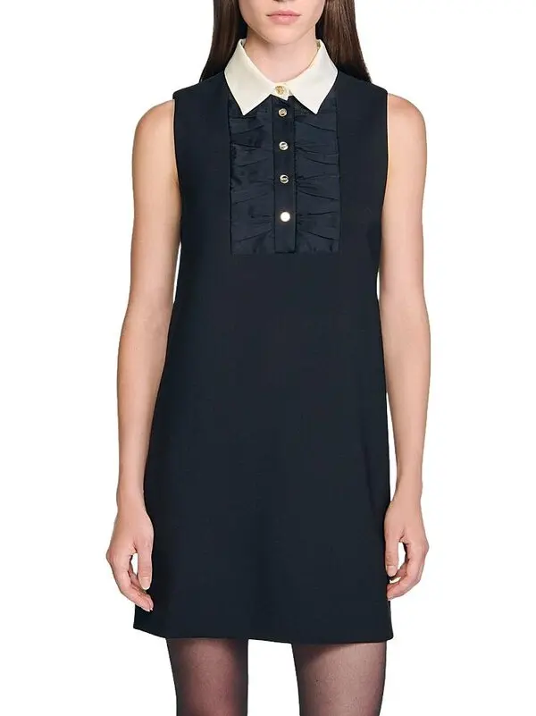 Sandro Short Dress With Contrast Collar - Black