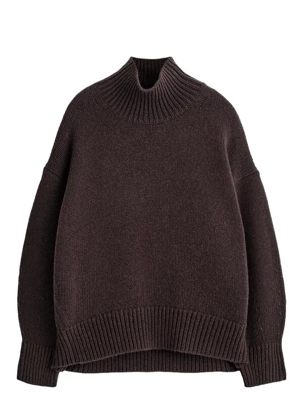 Cos Chunky Funnel-neck Wool Sweater - Brown