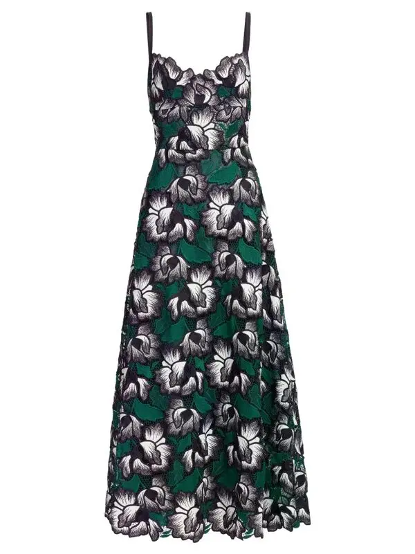 Elie Saab Macramé Floral Midi Dress - Green