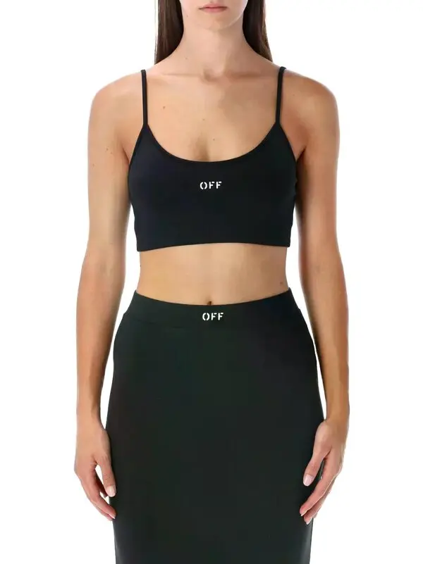 Off-White Sleek Spaghetti-strap Crop Top - Black