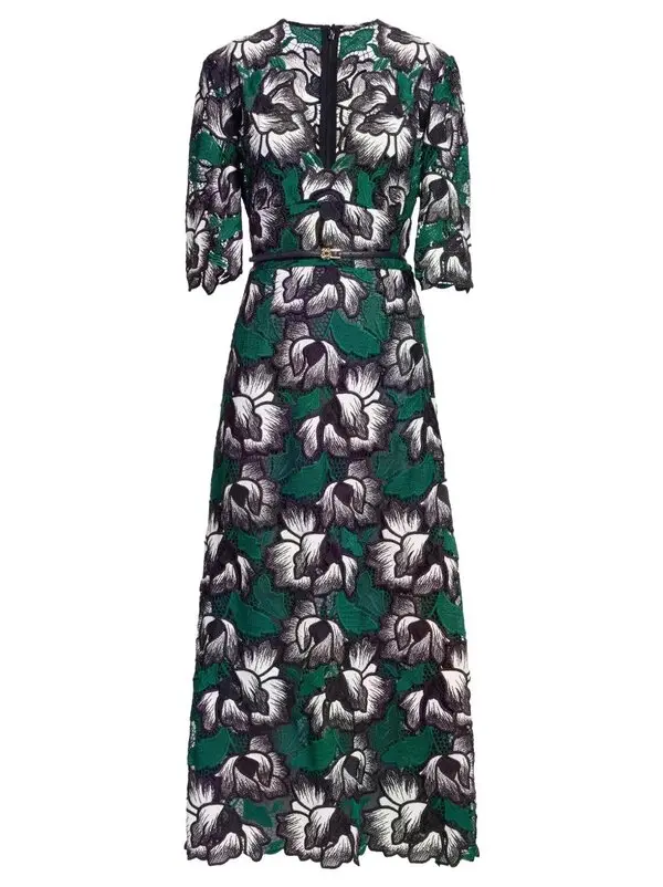 Elie Saab Macramé Floral Midi Dress - Green