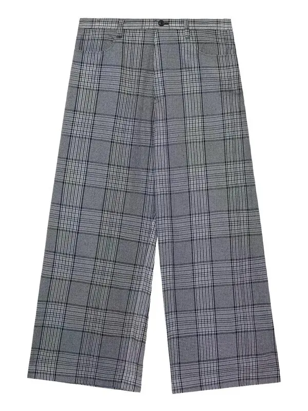 Y’s Checked Wide-leg Trousers - Grey