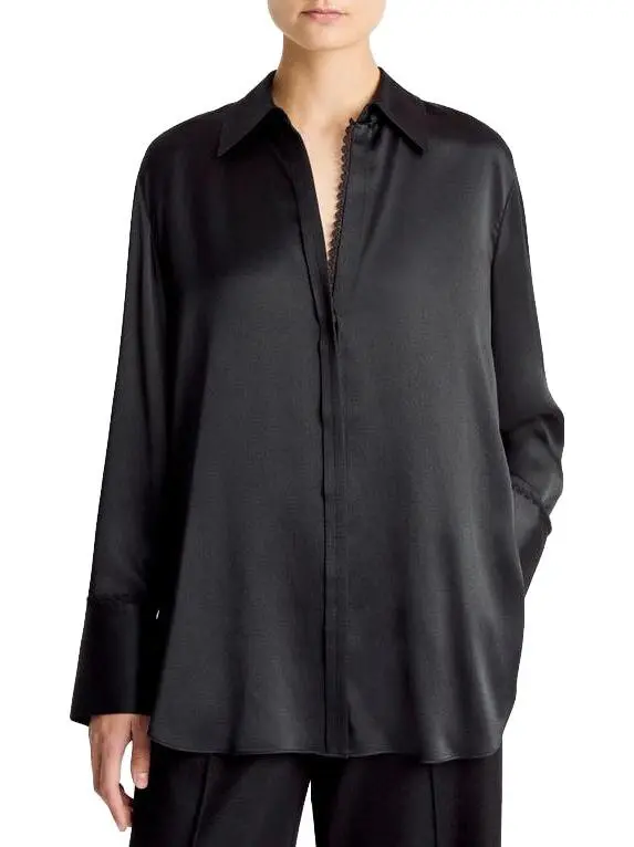 Vince Relaxed Silk Satin Shirt - Black