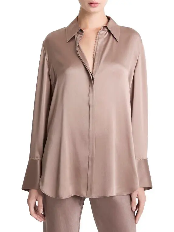 Vince Relaxed Silk Satin Shirt - Mauve Lilac