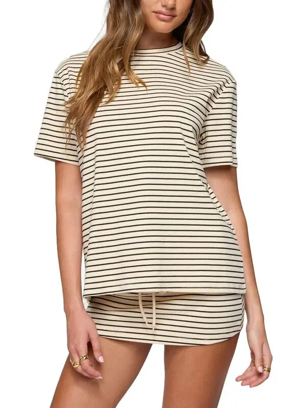 EDIKTED Oversized Striped T-shirt - Cream-and-black