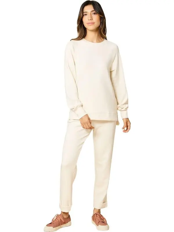 SOFTIES Athleisure Crewneck Tunic And Cropped Pant Set - Almond