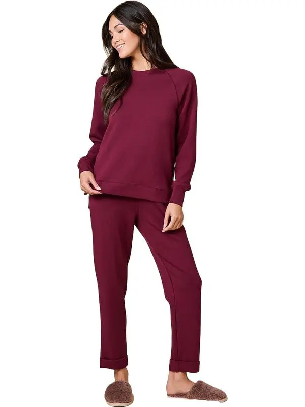 SOFTIES Athleisure Crewneck Tunic And Cropped Pant Set - Cherry Cola