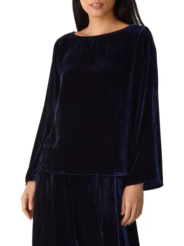 Eileen Fisher Ballet Neck Flare Sleeve Velvet Top - Ink