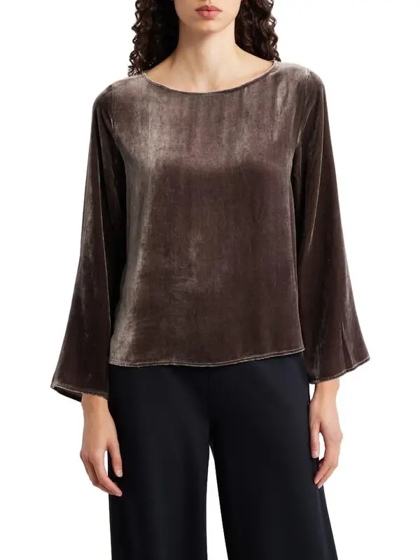 Eileen Fisher Ballet Neck Flare Sleeve Velvet Top - Rye