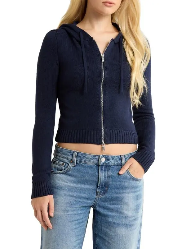 PACSUN Skylar Front Zip Sweater Hoodie - Navy
