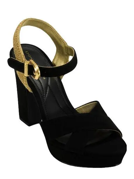 Donna Karan New York Platform Sandal With Ankle Strap - Black/gold