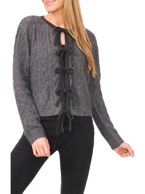 CECE DUPRAZ Bow Front Cable Stitch Cardigan - Medium Heather Grey