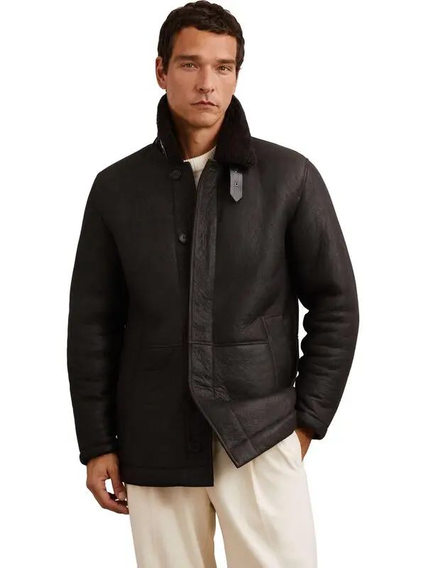 REISS Raven Shearling Jacket - Brown