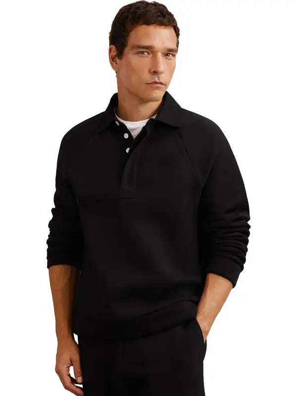 REISS Costello Cotton-blend Fleece-back Polo Shirt - Black