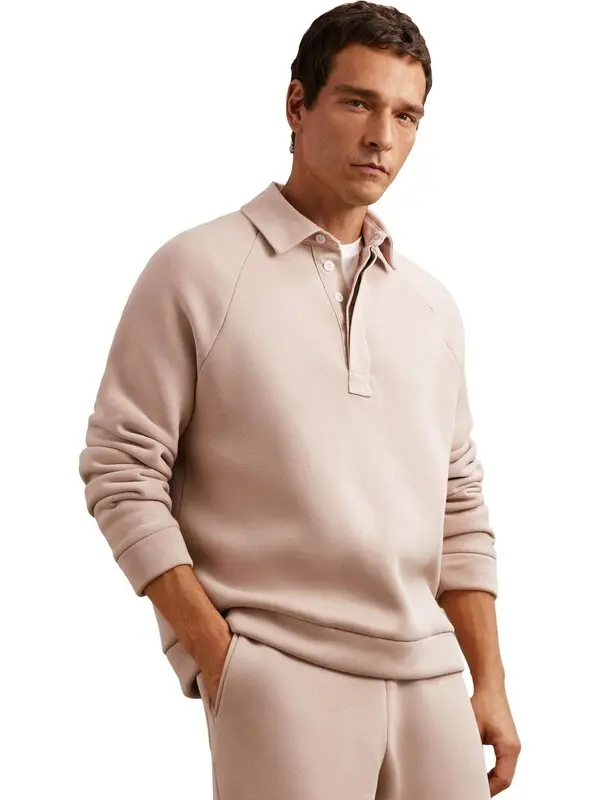 REISS Costello Cotton-blend Fleece-back Polo Shirt - Pink