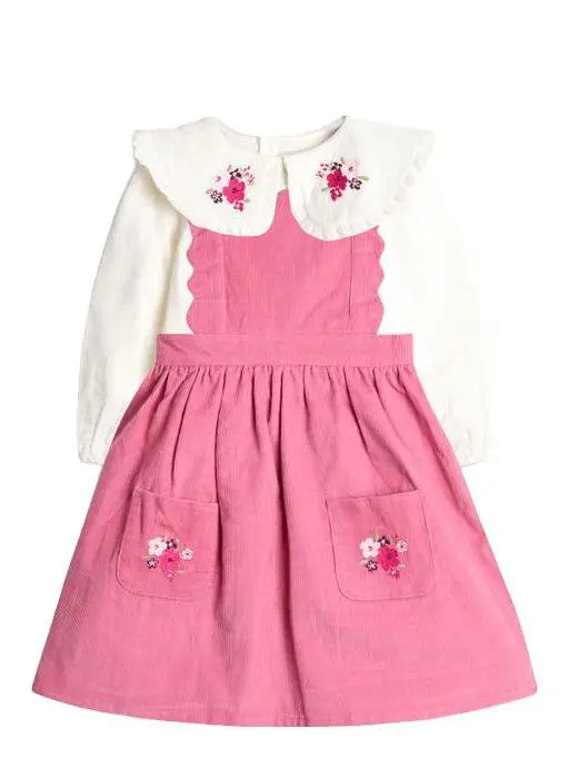 JOJO MAMAN BEBE Embroidered Cotton Shirt & Corduroy Pinafore Dress Set - Rose