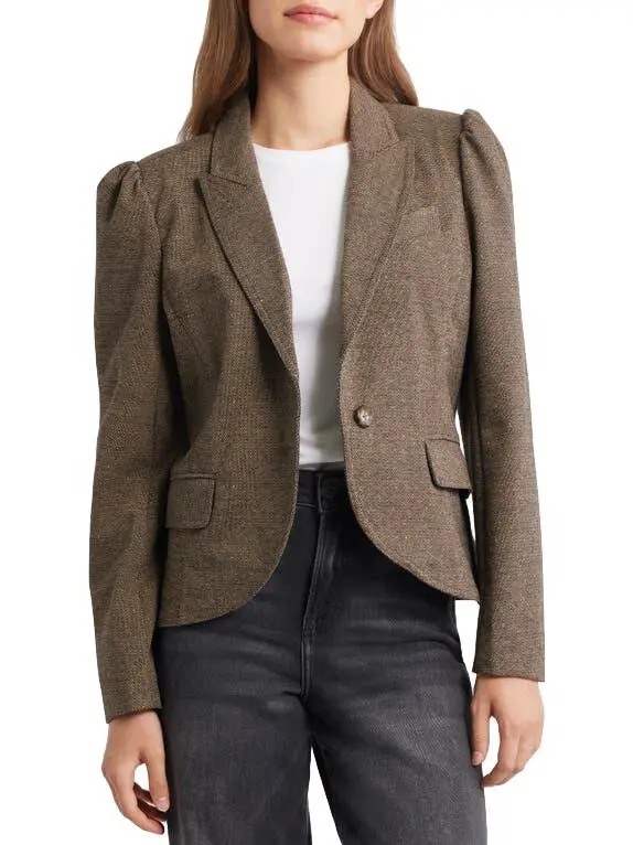 Wit & Wisdom Puff Shoulder Herringbone Blazer - Mocha Walnut Multi