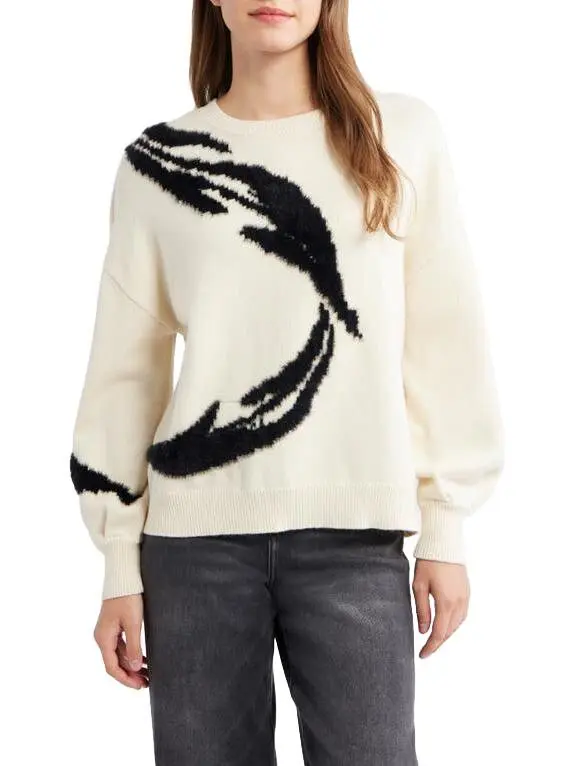 Wit & Wisdom Mixed Media Blouson Sleeve Sweater - Ivory/black