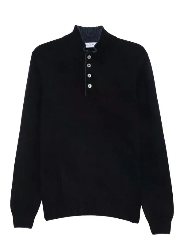 GRAN SASSO High-neck Button Sweater - Blue