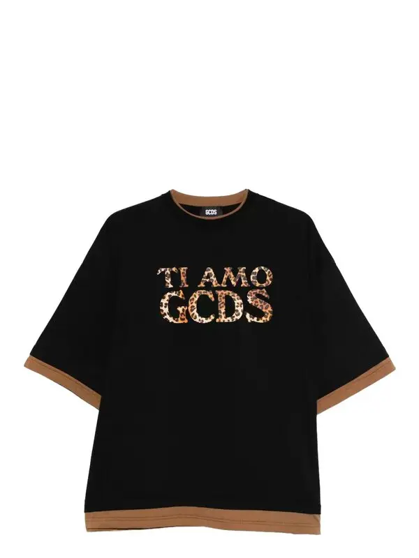 Gcds Leopard-print Trim T-shirt - Black
