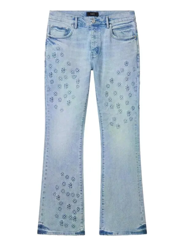 PURPLE BRAND Monogram-embossed Flared Jeans - Blue