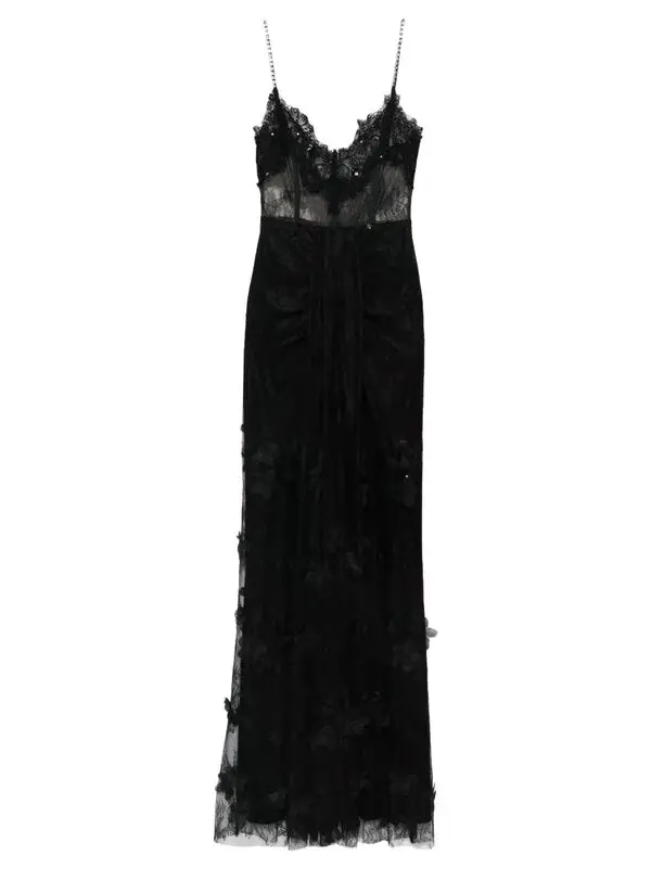 NISSA Floral-embellished Lace Maxi Dress - Black