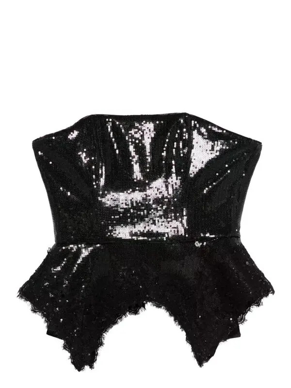NISSA Sequin Peplum Top - Black