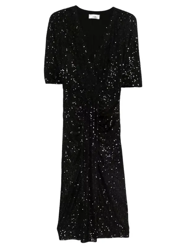 NISSA Sequin Embellished Midi Dress - Black