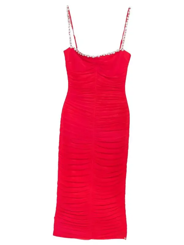 NISSA Crystal-embellished Ruched Dress - Red