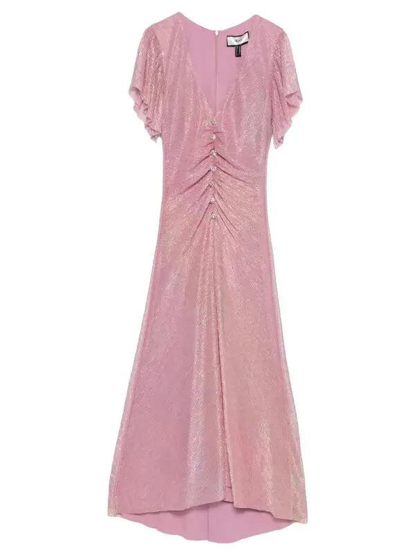 NISSA Ruched A-line Midi Dress - Pink