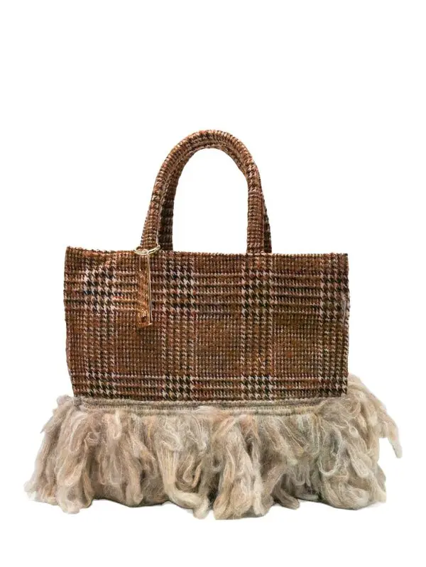 LA MILANESA Checked Fringed Tote Bag - Brown