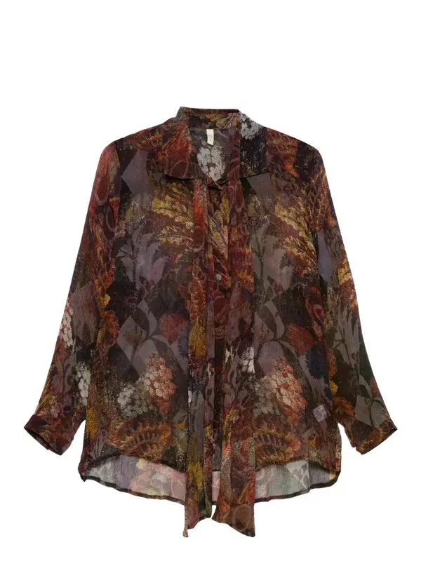 YAVI Floral-print Tie Shirt - Brown