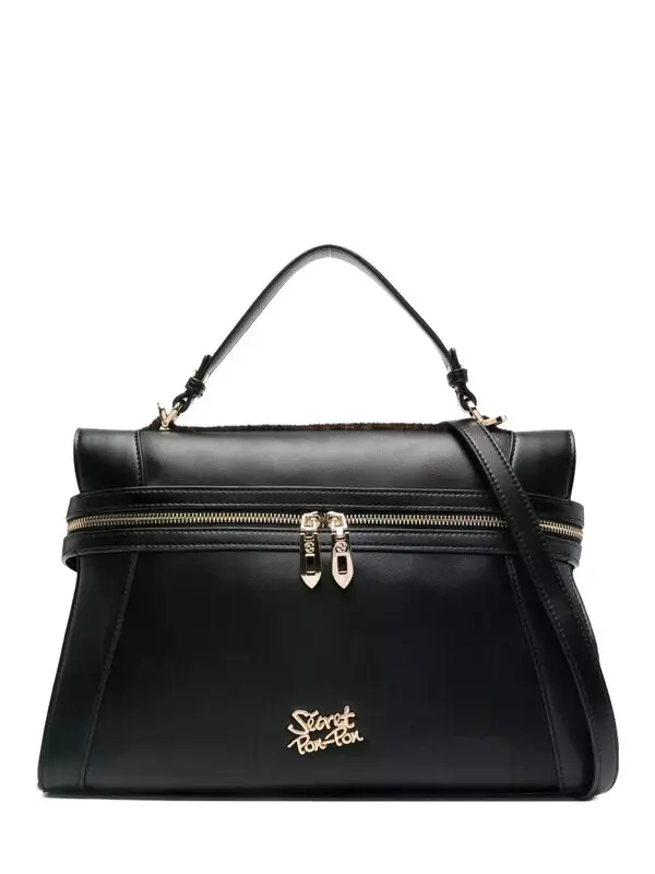SECRET PON-PON Double-zip Leather Shoulder Bag - Black