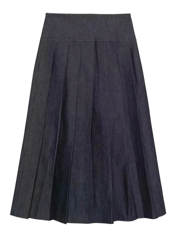 ALFIE Plissé-effect Denim Midi Skirt - Blue